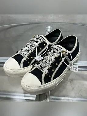 Dior | Shoes | Dior Black And White Lowtop Canvas Sneakers With Branded ...